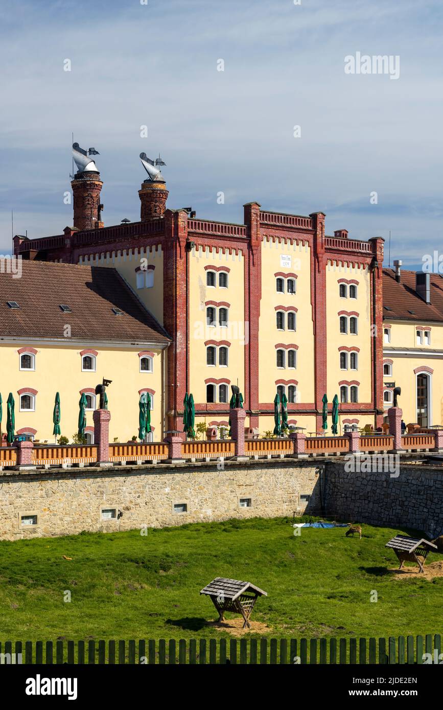 Original historic building of brewery in Trebon, Southern Bohemia ...