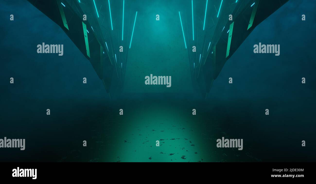 Neon Glow Futuristic Corridor Hangar Basement Underground ...