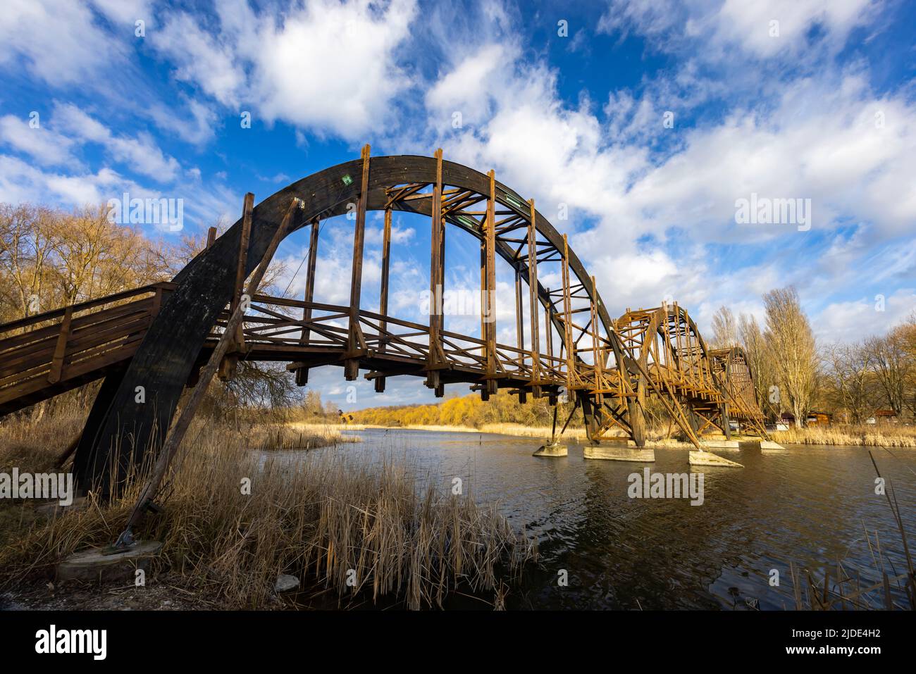 Wooden bridge in Balaton-felvideki nature reserve, Kis-Balaton ...
