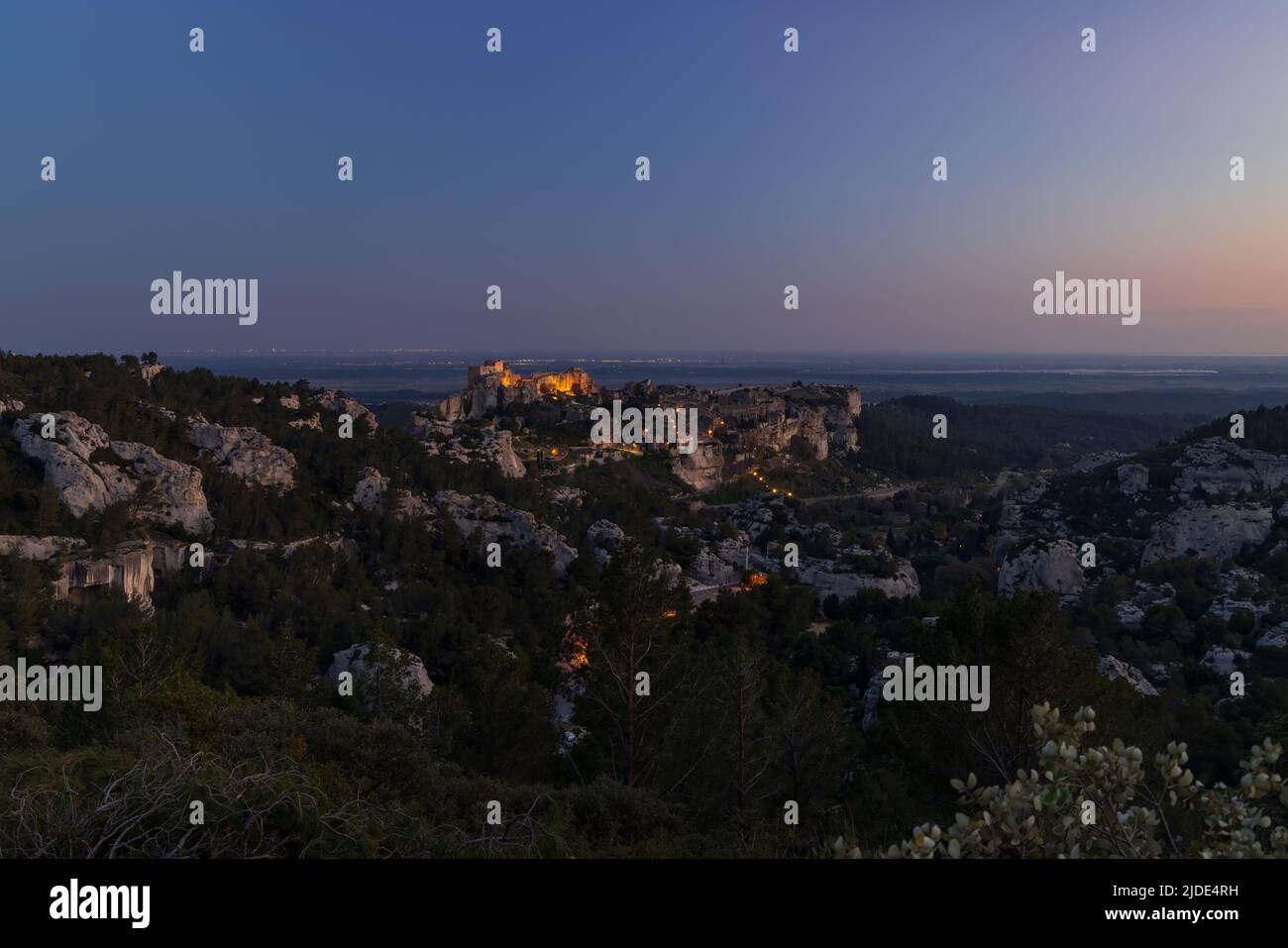 Medieval castle and village, Les Baux-de-Provence, Alpilles mountains ...