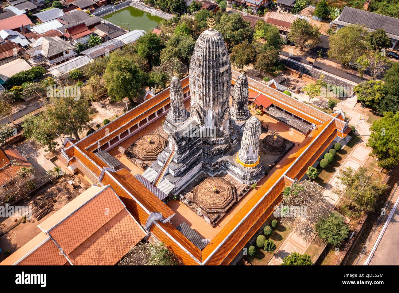 Aerial view of Wat Mahathat Worawihan in Ratchaburi, Thailand Stock ...