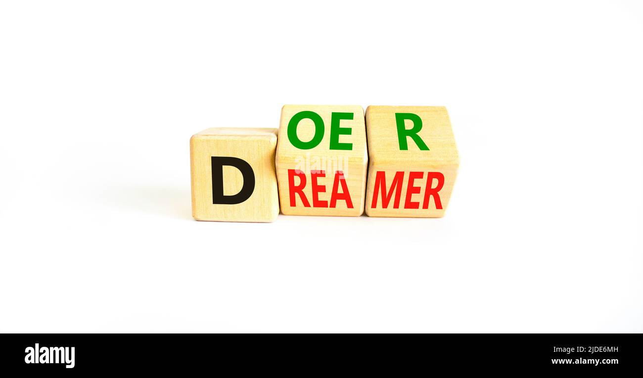 Doer or dreamer symbol. Concept words Doer or dreamer on wooden cubes ...
