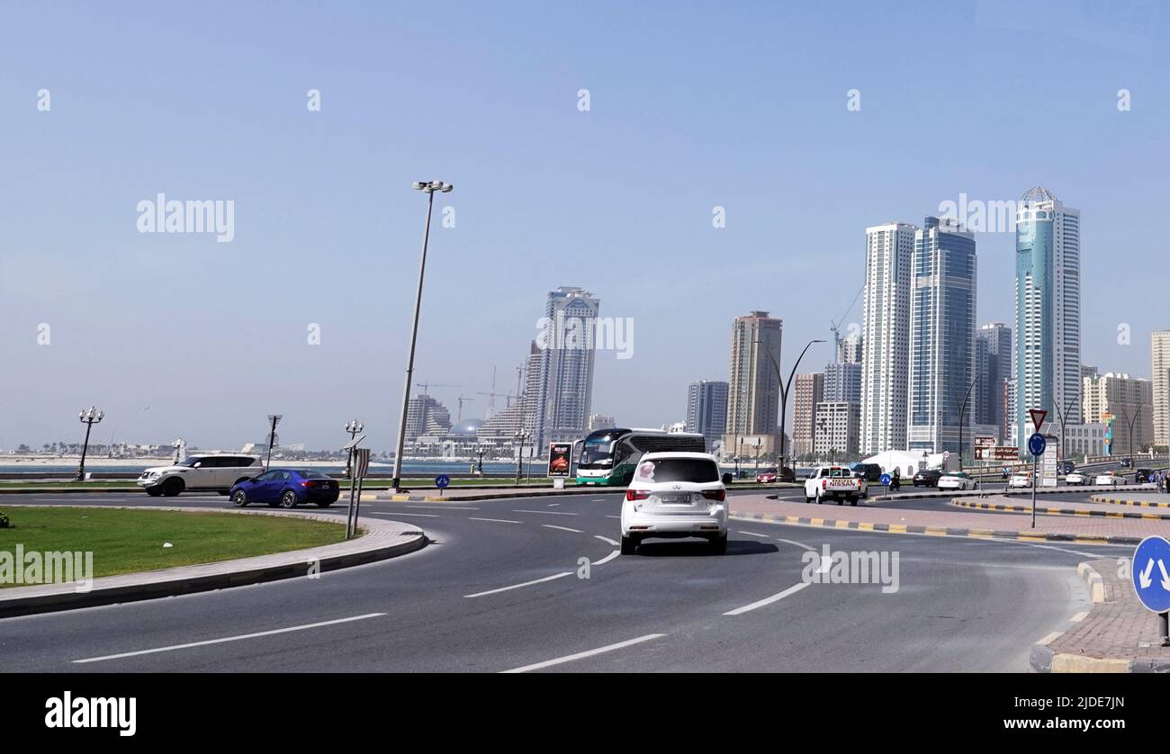 Sharjah, UAE February 24, 2020: Sharjah city buildings and avenues ...