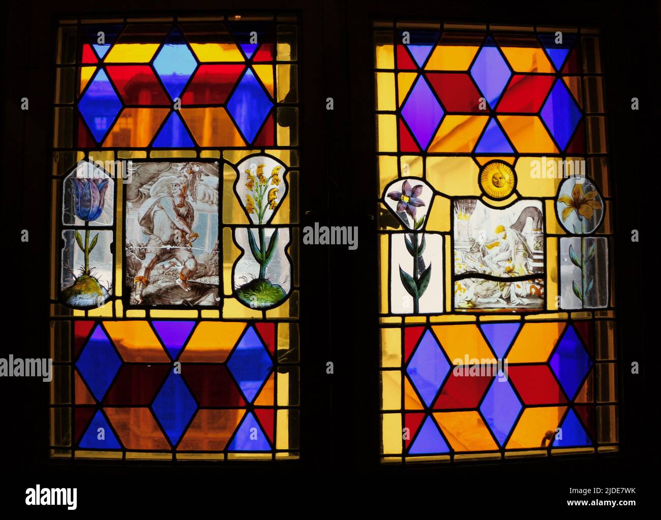 Two decorative stained glass windows at Knole House stately home near ...
