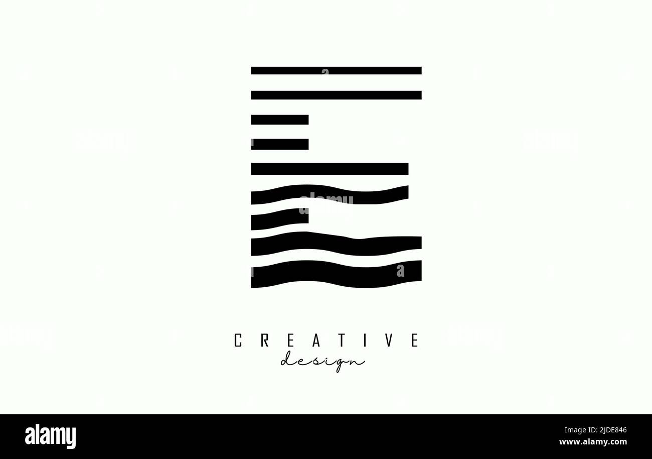 Letter E logo design with black straight and zig zag lines. Vector ...