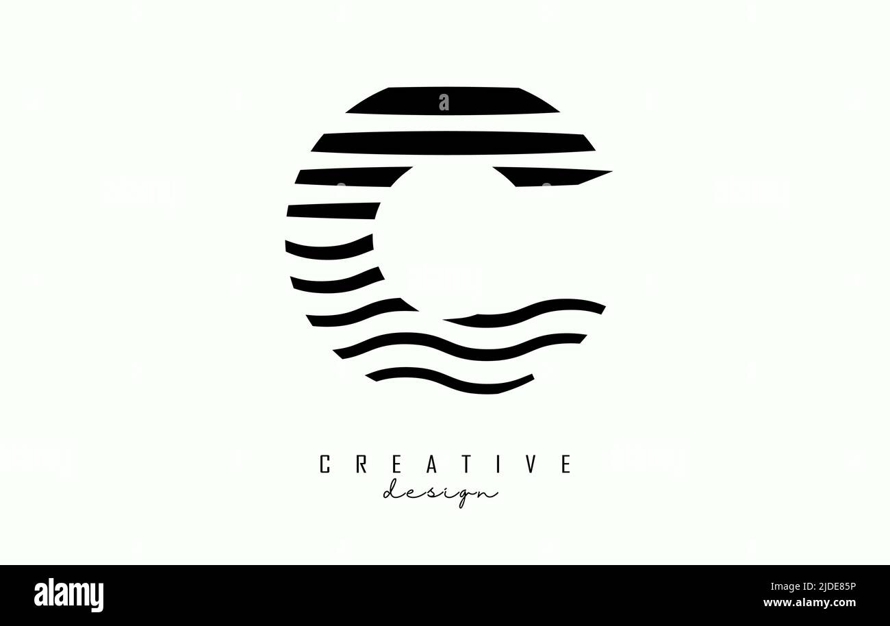 Letter C logo design with black straight and zig zag lines. Vector ...