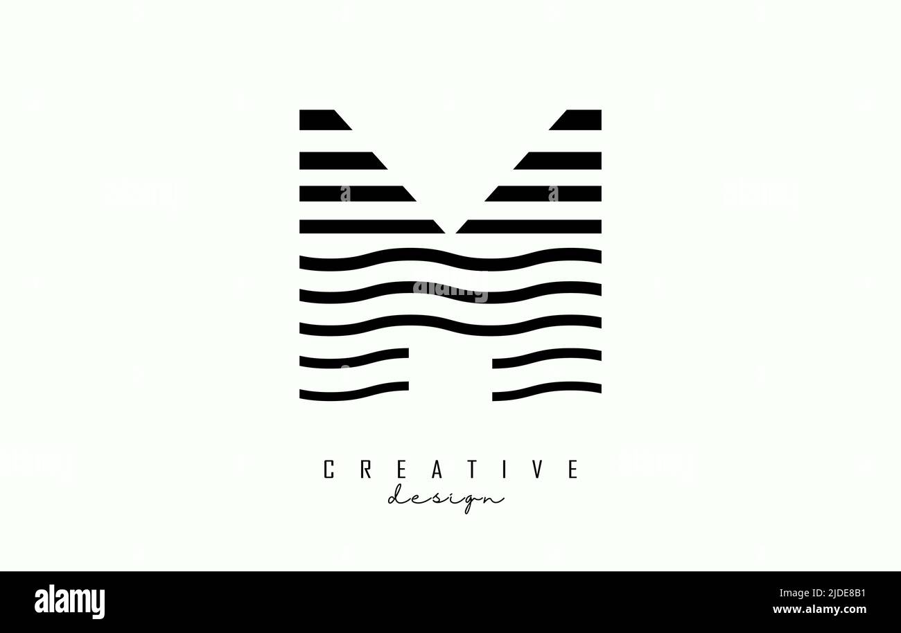 Letter M logo design with black straight and zig zag lines. Vector ...