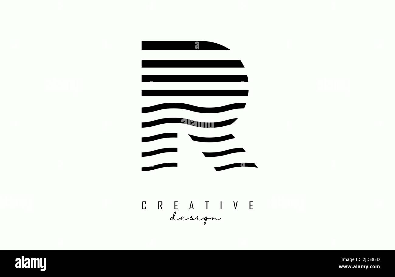 Letter R logo design with black straight and zig zag lines. Vector ...
