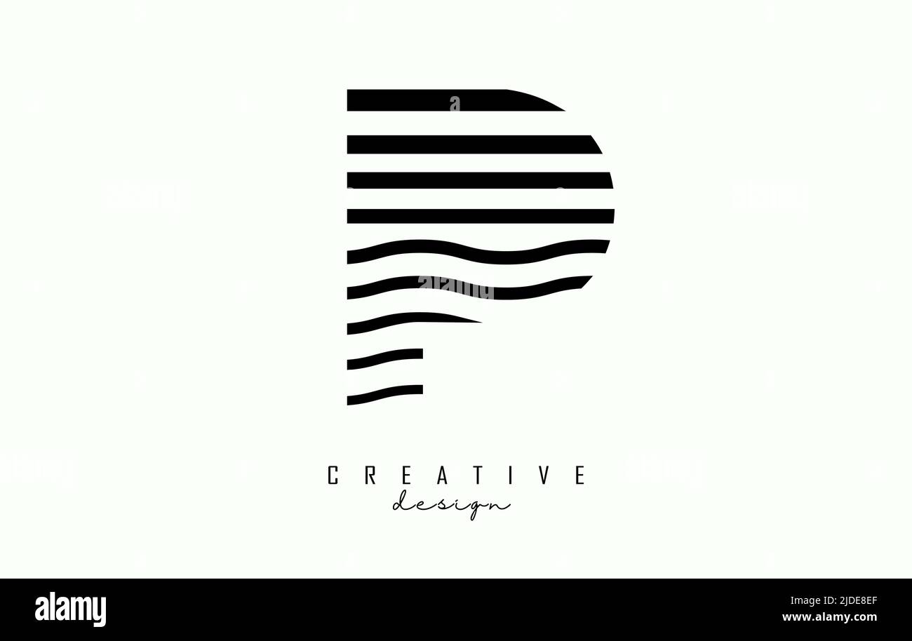 Letter P logo design with black straight and zig zag lines. Vector ...