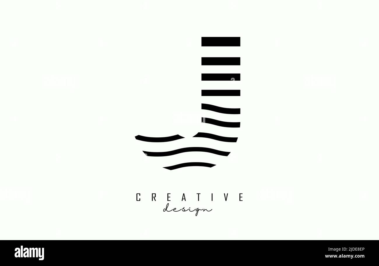 Letter J logo design with black straight and zig zag lines. Vector ...