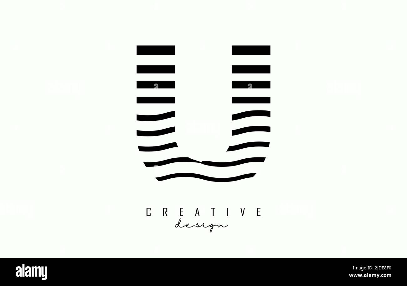 Letter U logo design with black straight and zig zag lines. Vector ...