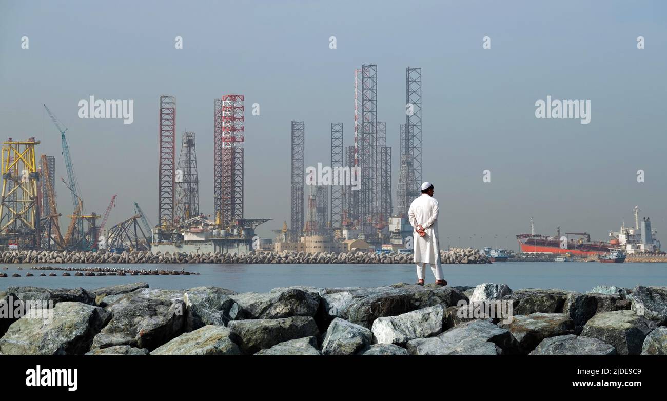 Sharjah, UAE February 20, 2020: A man on the background of the ...