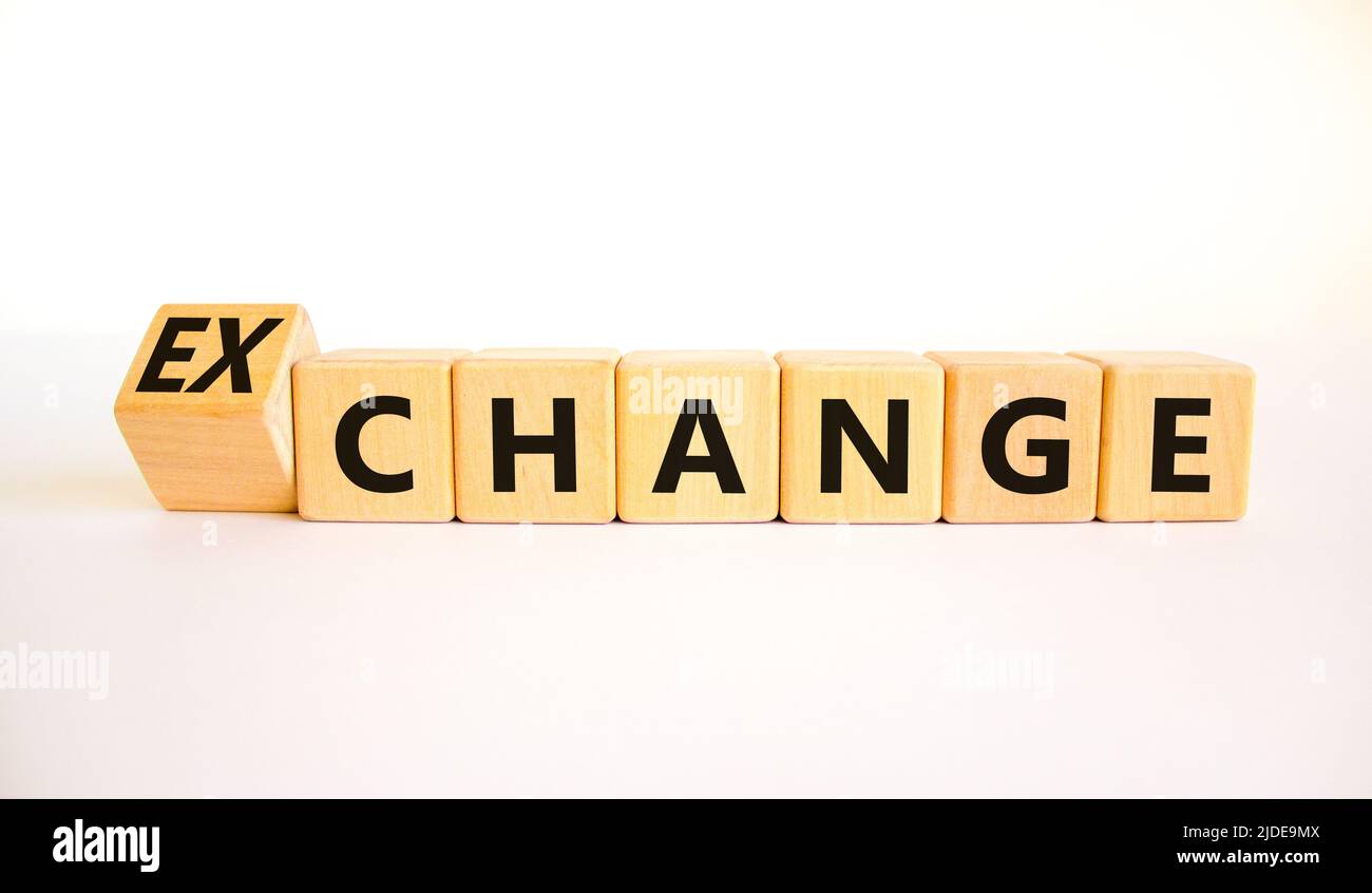 Change or exchange symbol. Turned wooden cubes and changed the concept ...