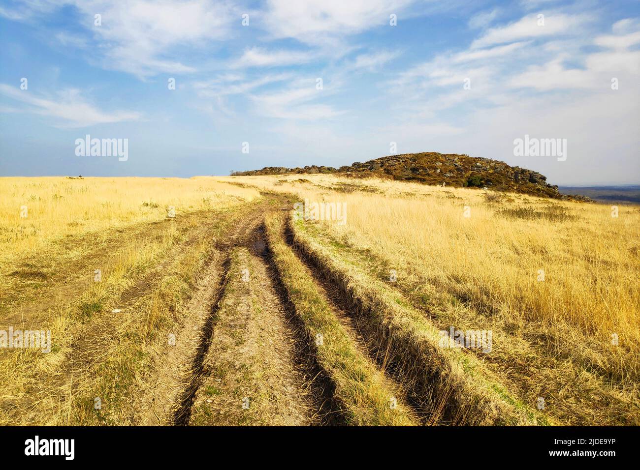Country road at the col Trédudon in the Monts d'Arrée, an ancient ...