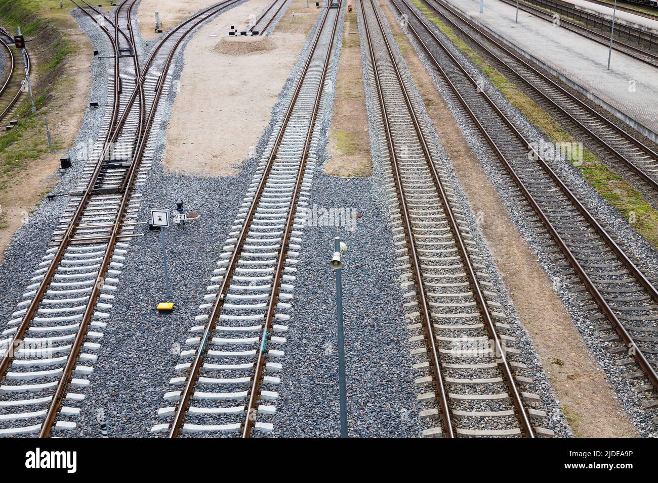 Rail tracks in depot. Empty railway tracks Stock Photo - Alamy