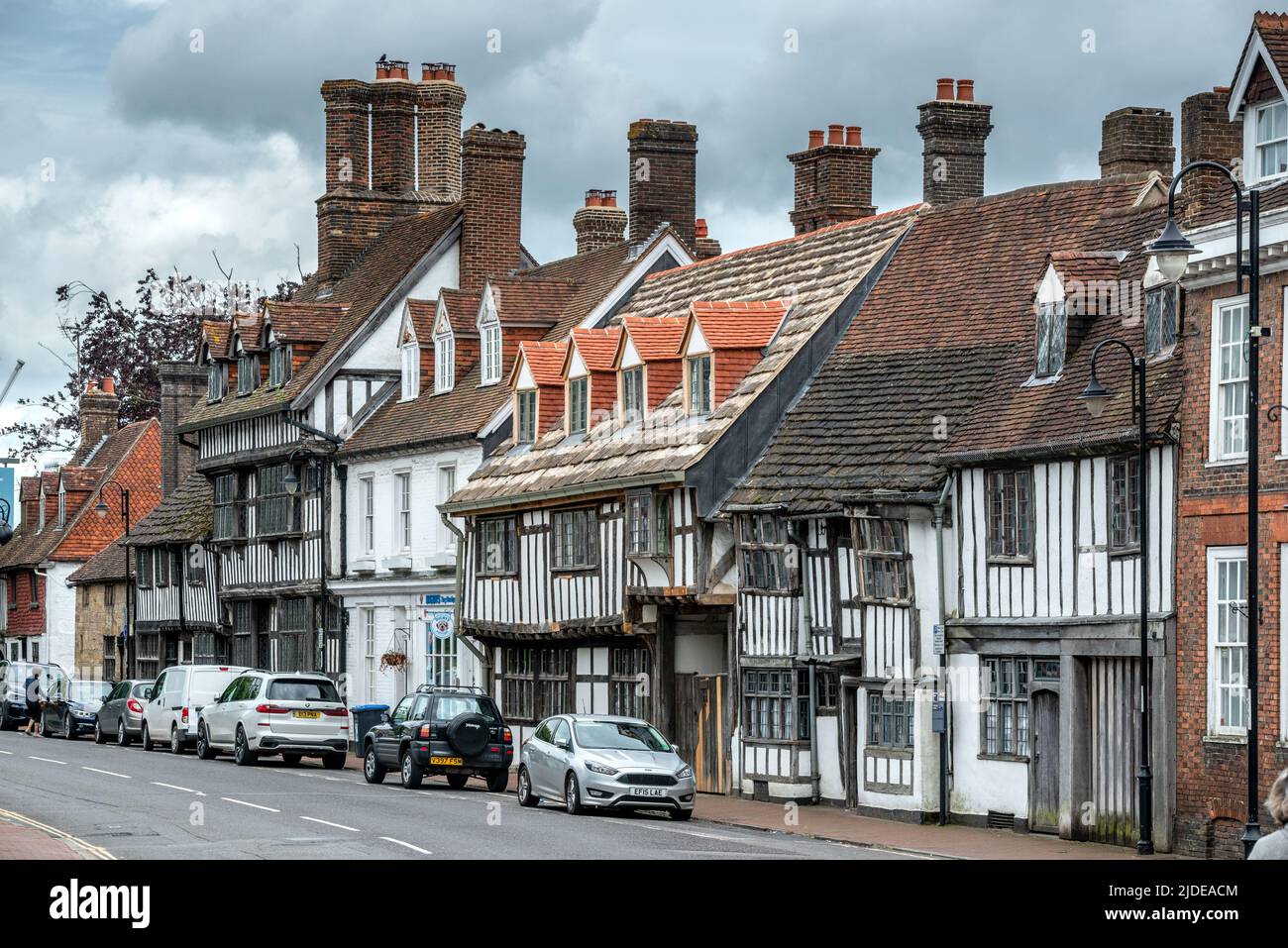 East Grinstead, June 9th 2022: Medieval buildings in the High Street ...