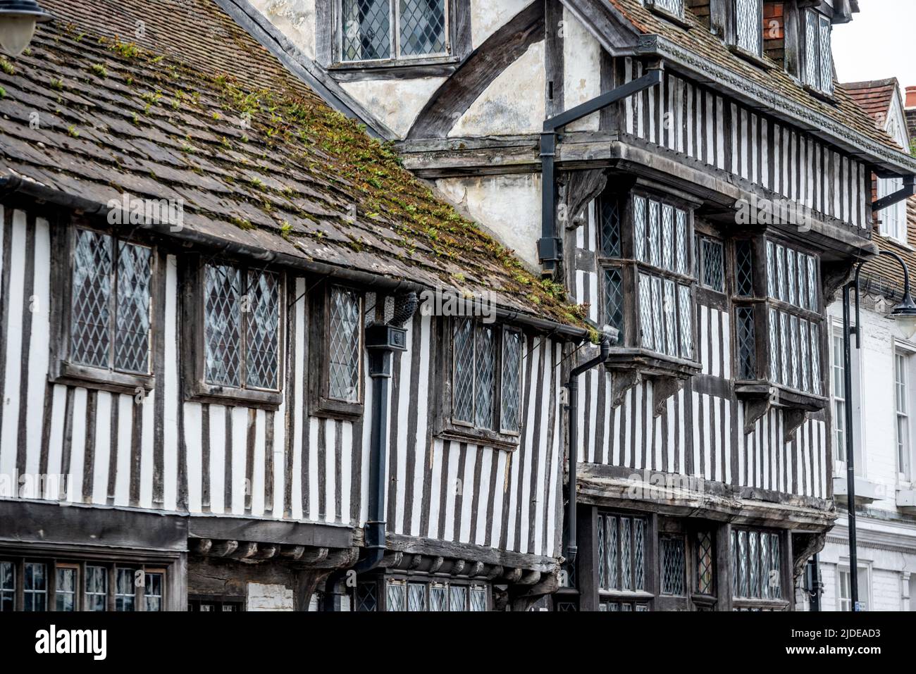 East Grinstead, June 9th 2022: Medieval buildings in the High Street ...