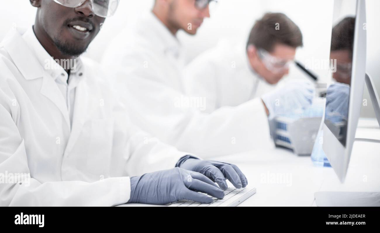 background image of a group of scientists at the laboratory table Stock ...