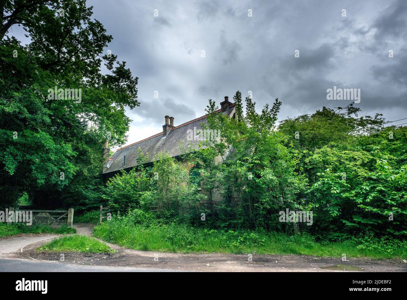 East Grinstead, June 9th 2022: The abandoned railway station at Rowfant ...