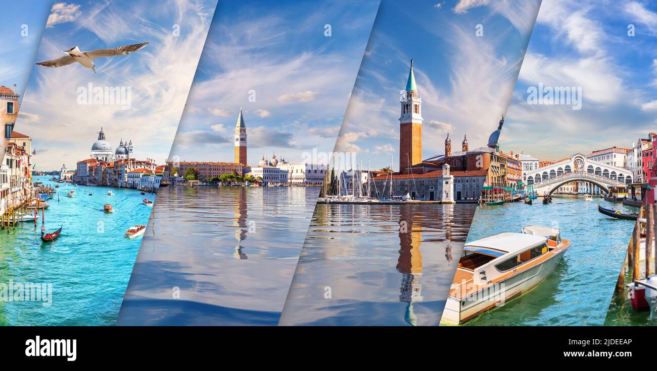 Most famous places of visit in Venice in original collage photo of ...