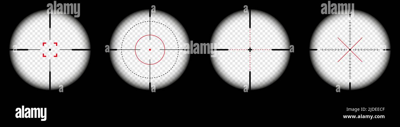 Weapon sights, sniper rifle optical scope on black background. Hunting ...