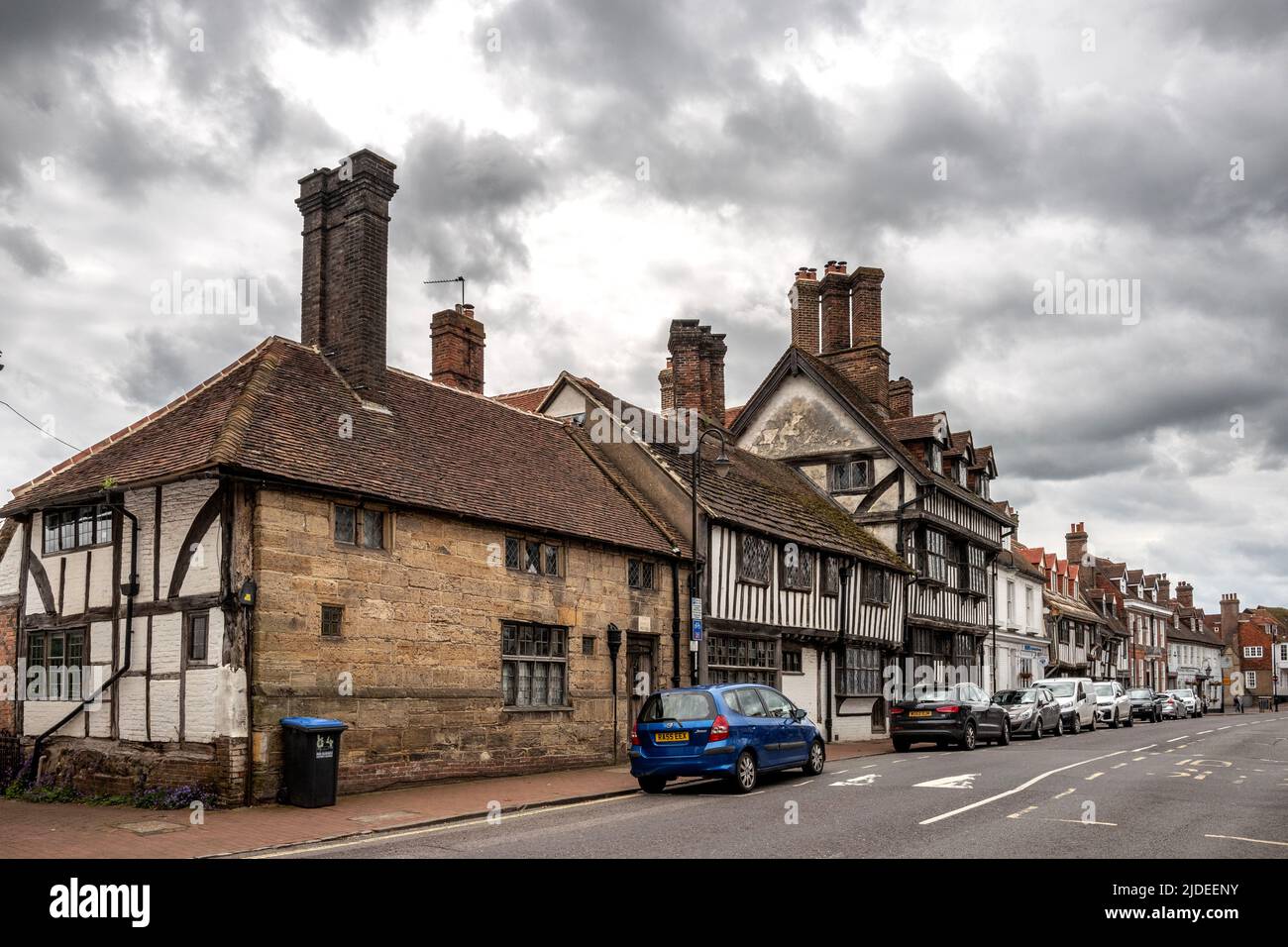 East Grinstead, June 9th 2022: Medieval buildings in the High Street ...