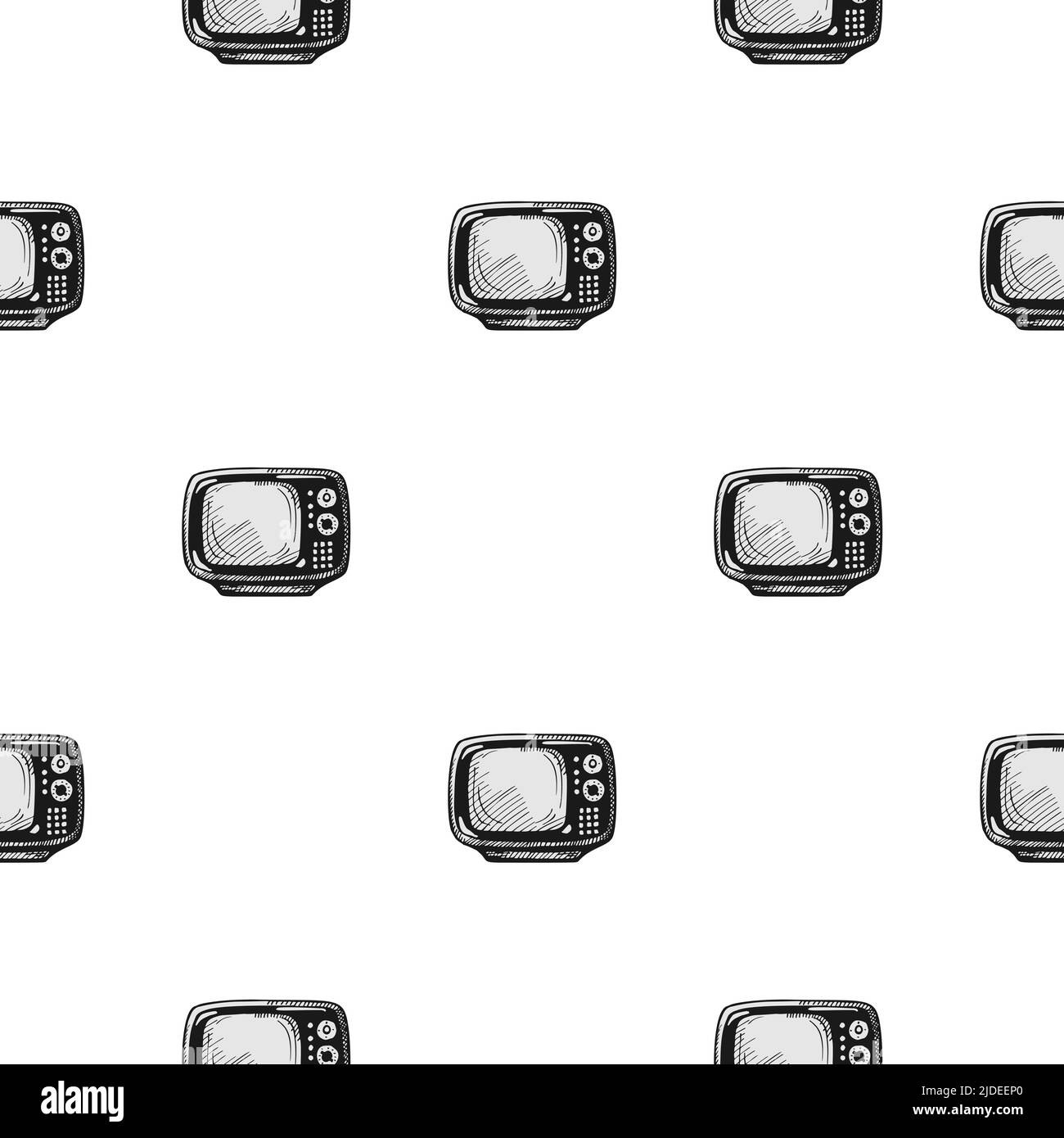 Retro TV engraved seamless pattern. Vintage television background in ...