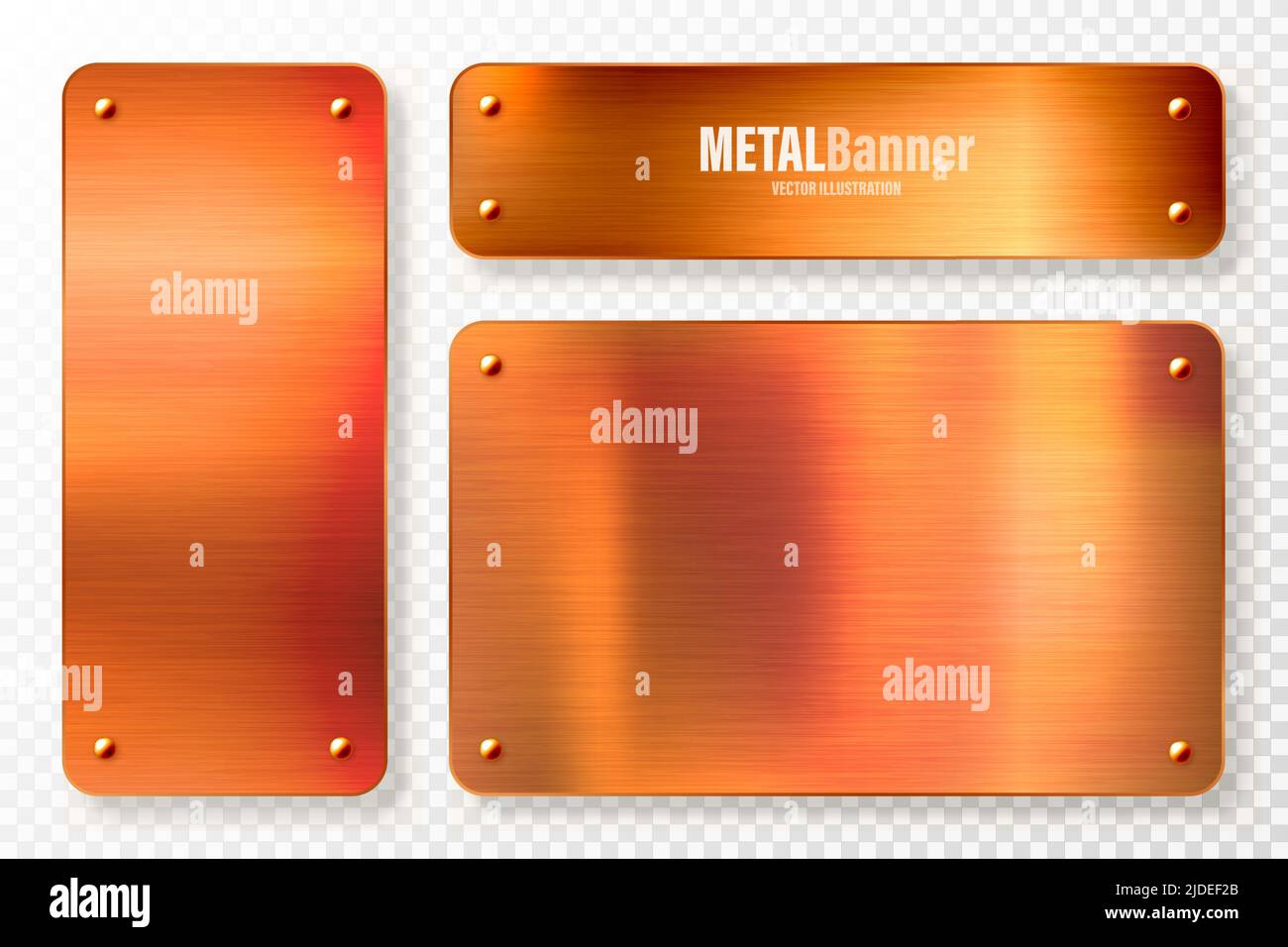 Realistic copper banners collection. Brushed stainless steel plate with ...