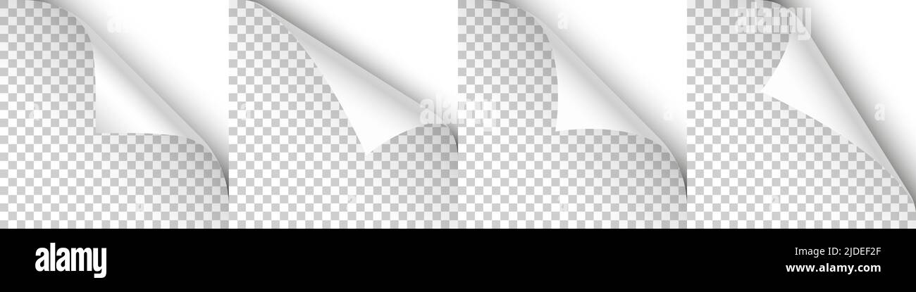 Set of white paper curls. Curled page corner with shadow. Blank sheet ...