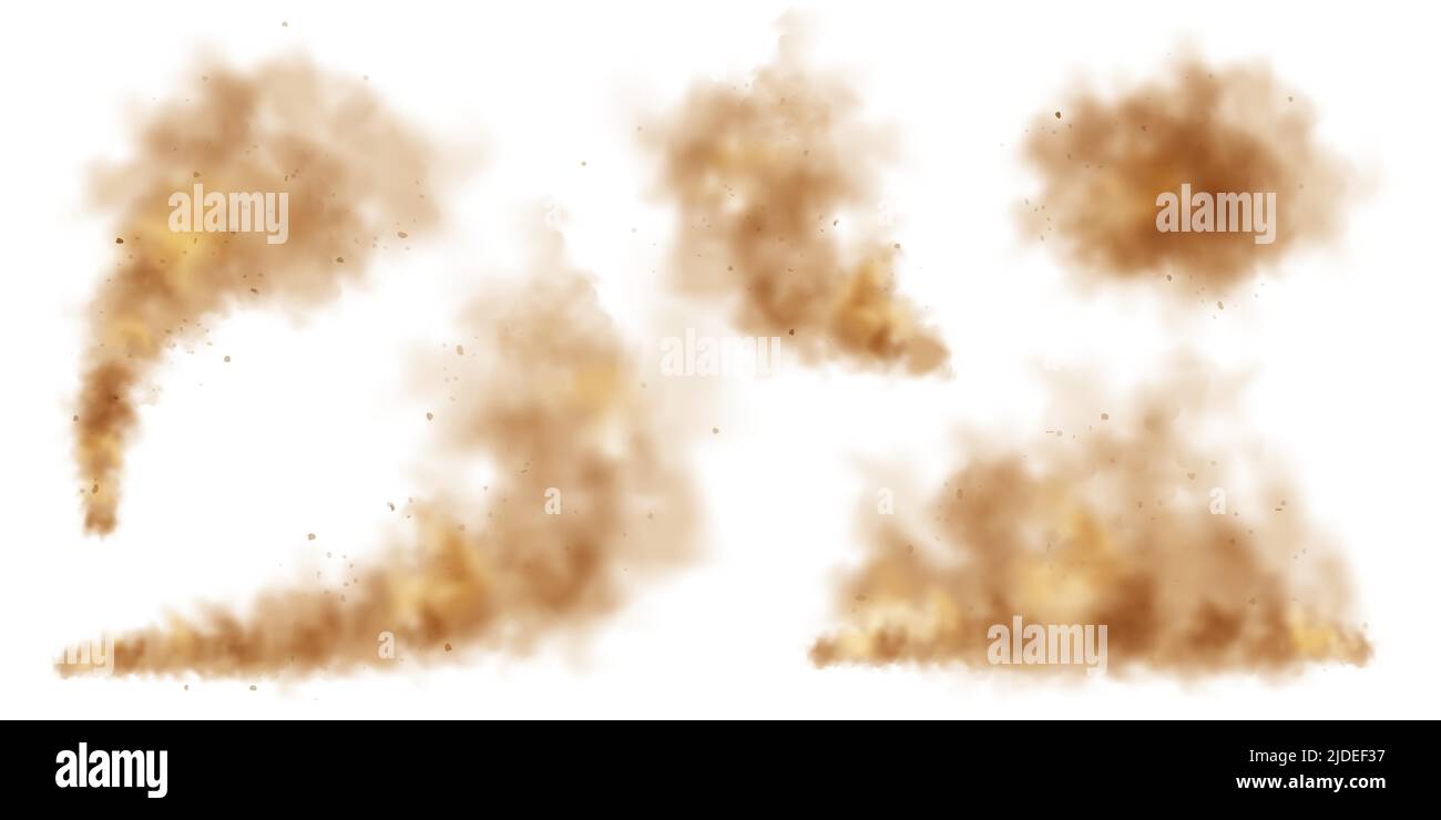 Realistic dust clouds isolated on white background. Sand storm with ...
