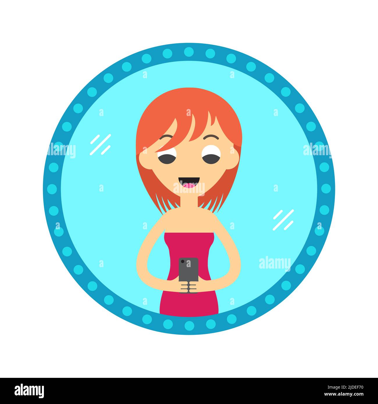 Hipster style woman or girl take a selfie in the mirror. Vector flat ...
