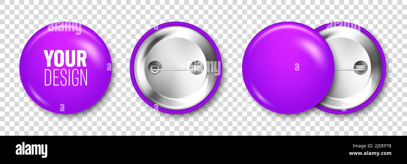 Realistic purple blank badge isolated on transparent background. Glossy ...