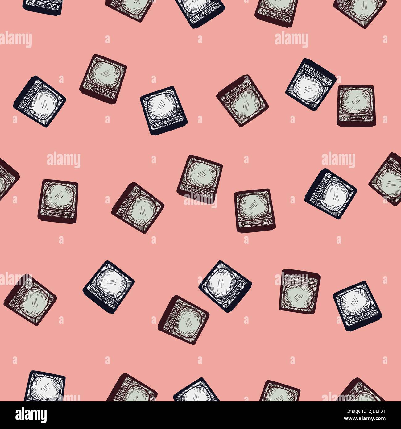 Retro TV engraved seamless pattern. Vintage television media equipment ...