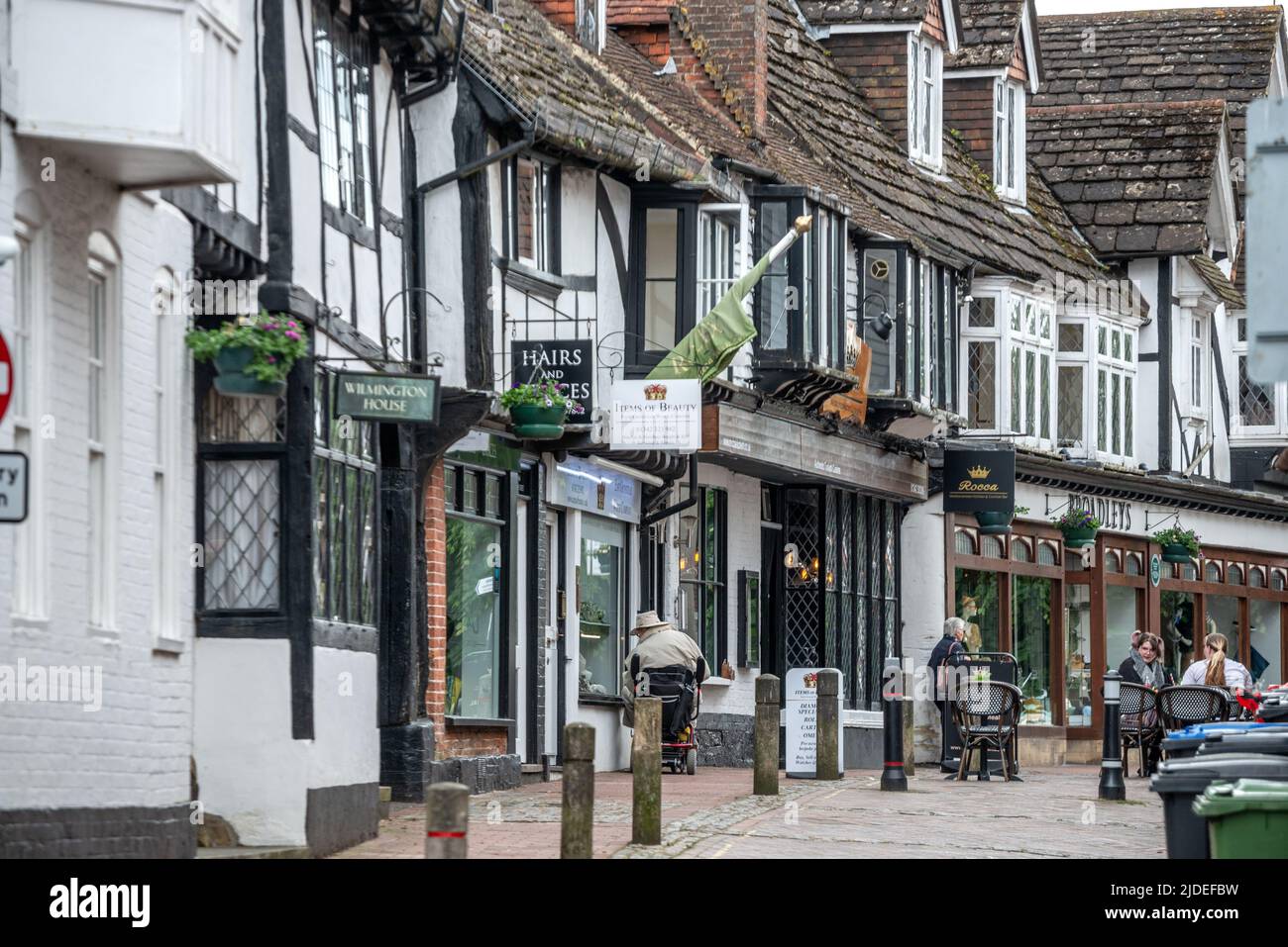 East Grinstead, June 9th 2022: Medieval buildings in the High Street ...