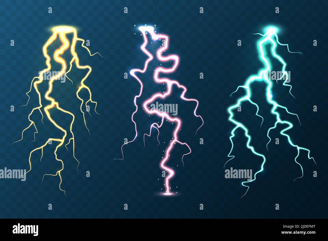 Realistic colorful lightning collection on blue background ...