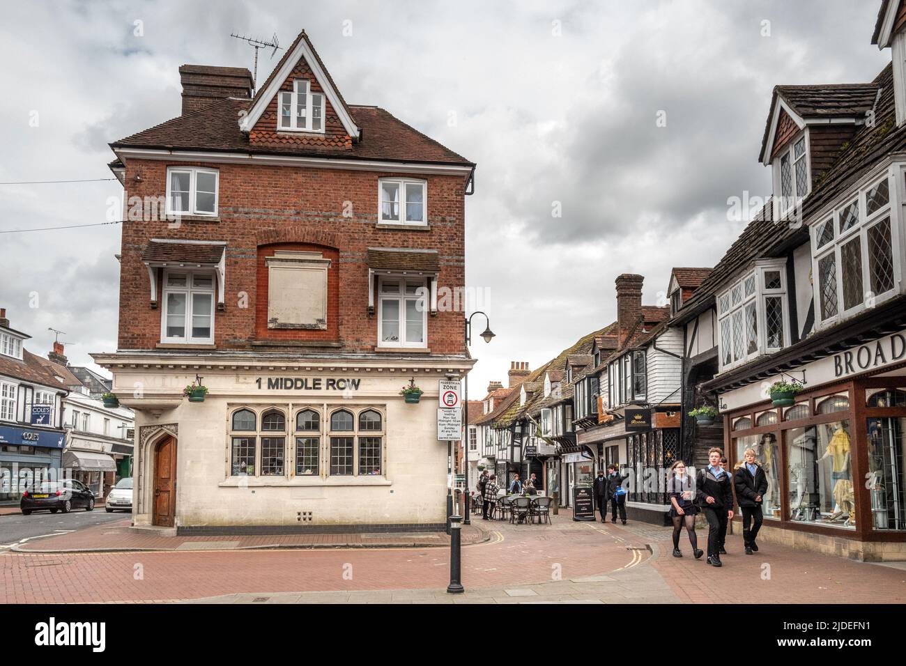 East Grinstead, June 9th 2022: Medieval buildings in the High Street ...