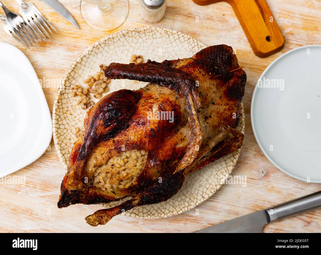 Homemade fried duck stuffed with pearl barley Stock Photo - Alamy