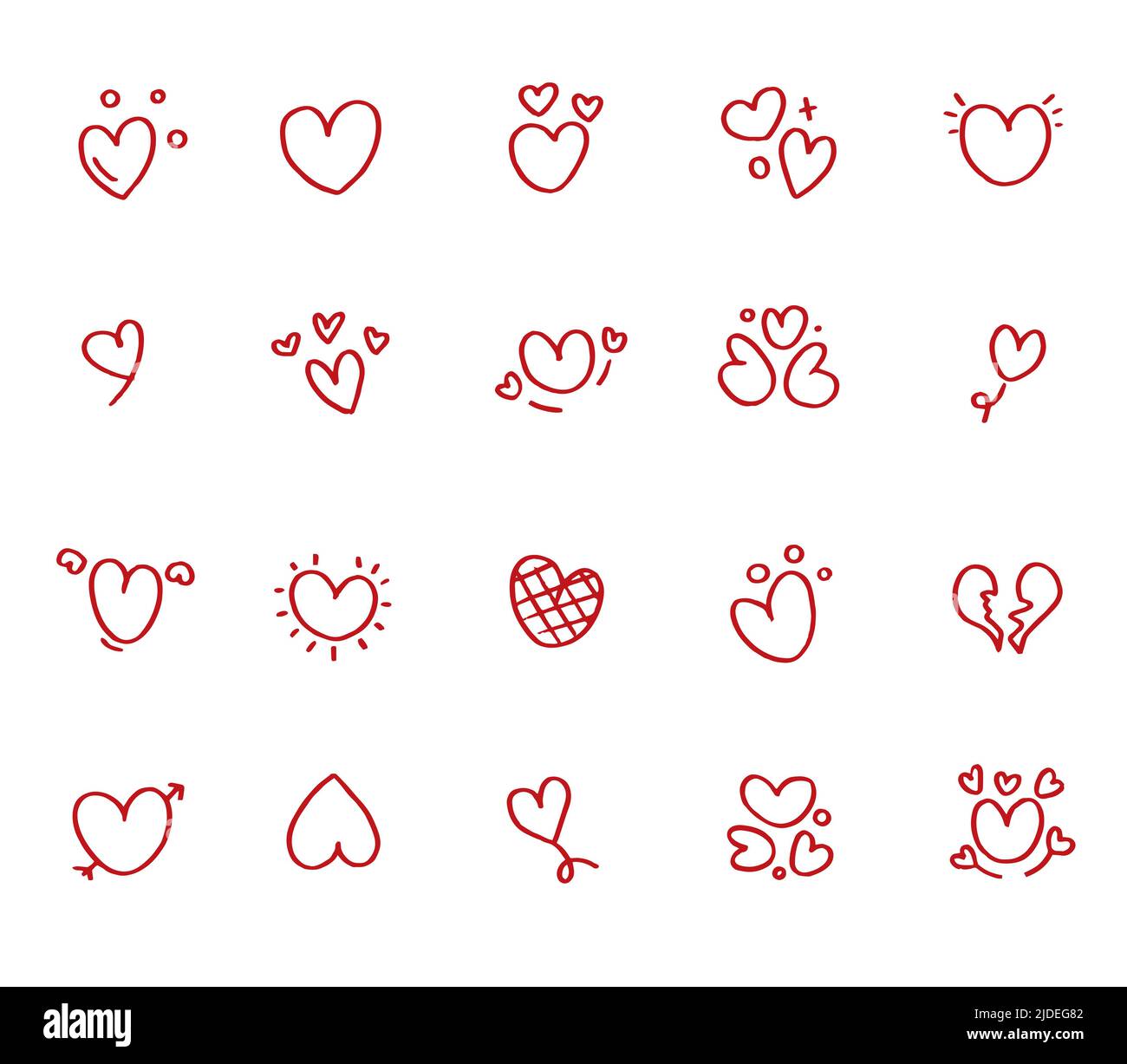 Set of red hand drawn heart shaped icons. Collection of vector ...