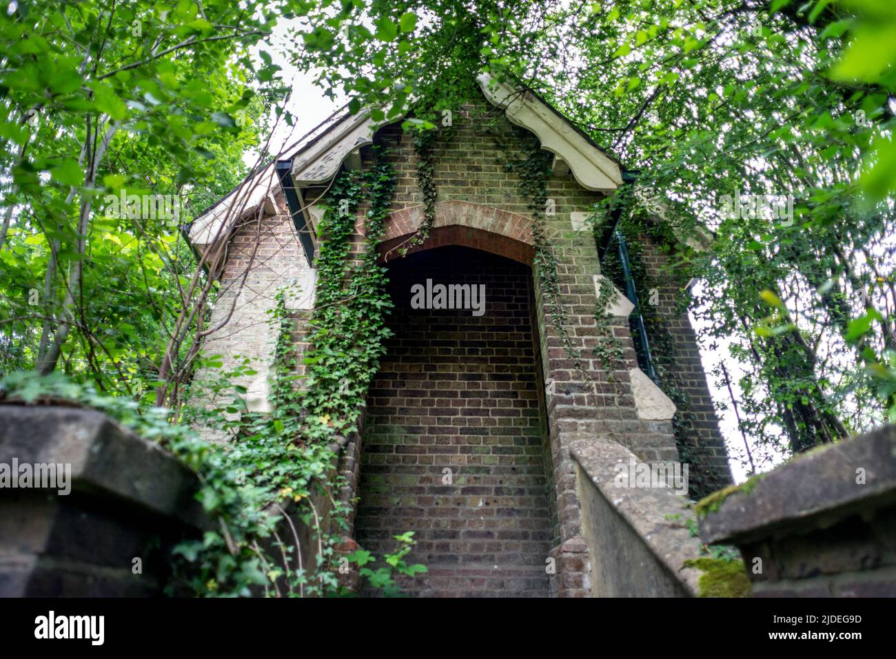 East Grinstead, June 9th 2022: The abandoned railway station at Rowfant ...