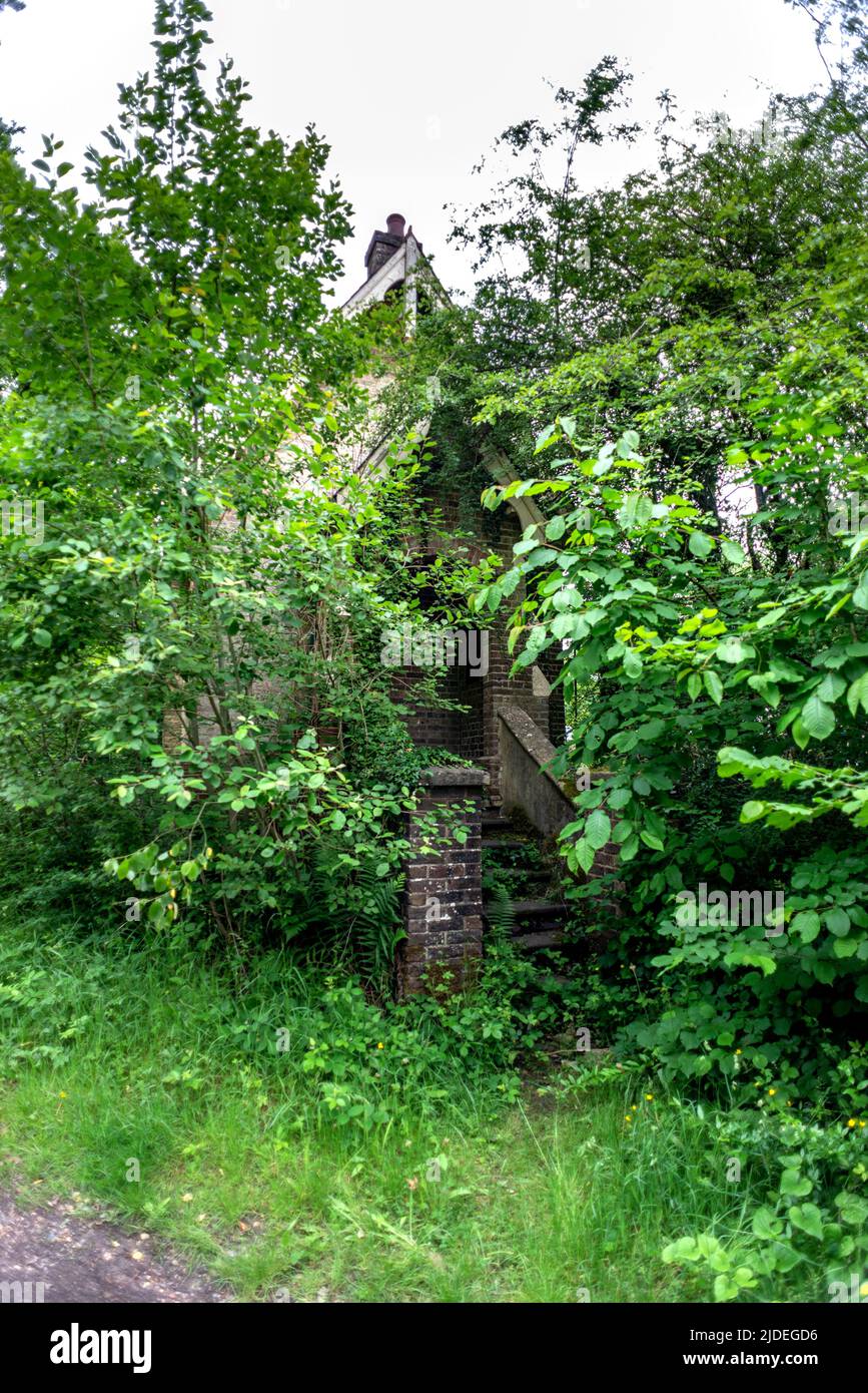 East Grinstead, June 9th 2022: The abandoned railway station at Rowfant ...