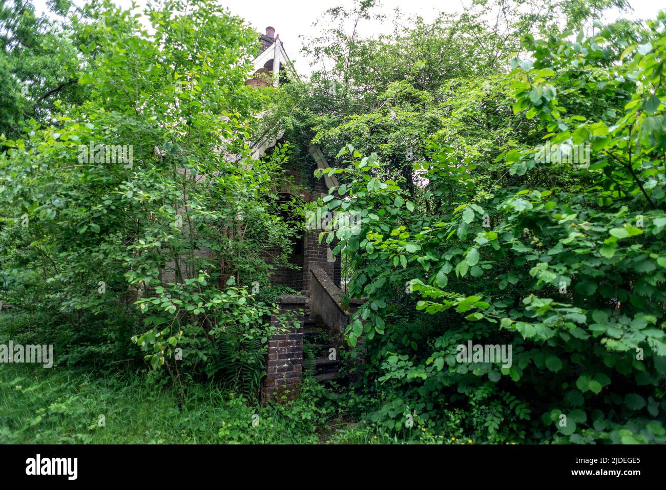 East Grinstead, June 9th 2022: The abandoned railway station at Rowfant ...