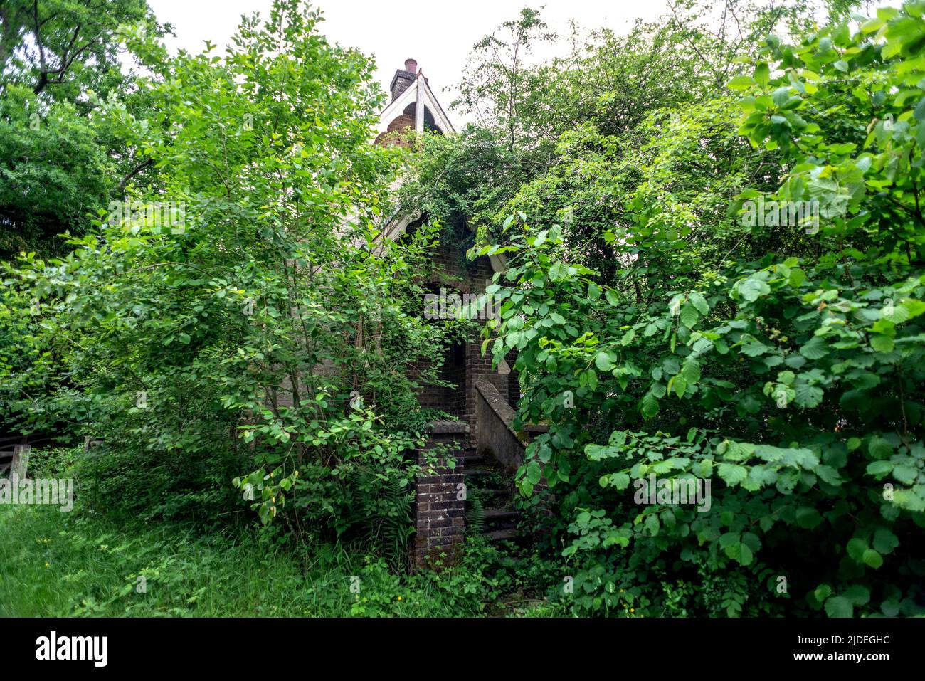 East Grinstead, June 9th 2022: The abandoned railway station at Rowfant ...