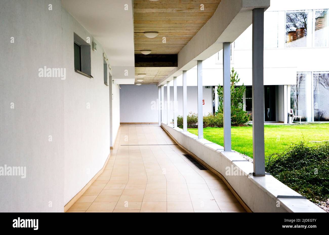 outdoor empty corridor with garden in the modern office building Stock ...
