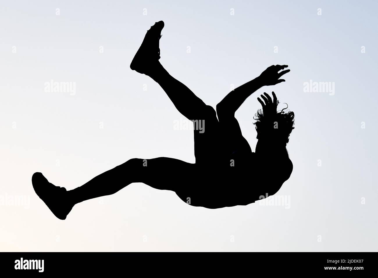 Illustration picture shows a pole vaulter jumping and falling into the ...