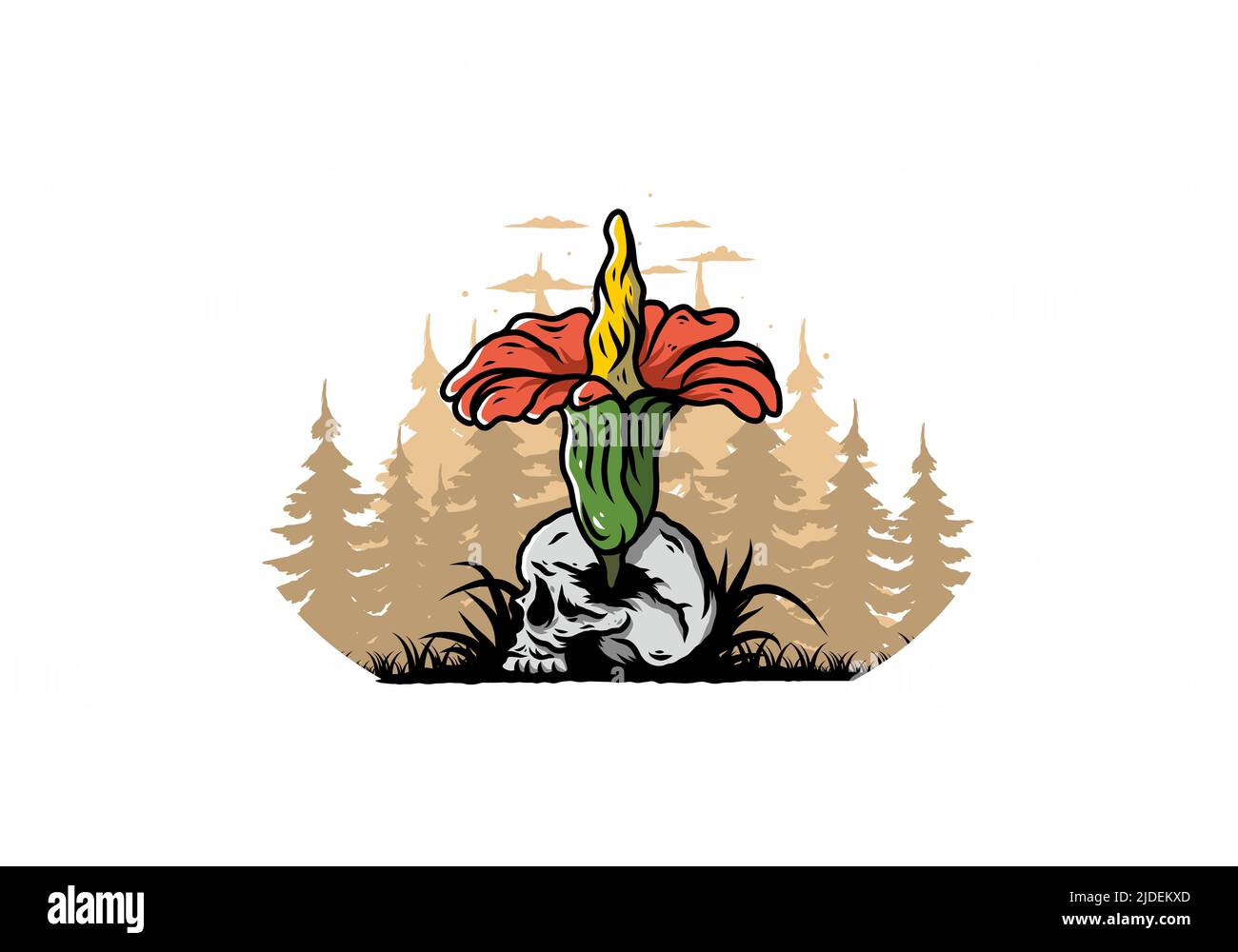 Illustration design of the Corpse flower growing on the skull Stock ...