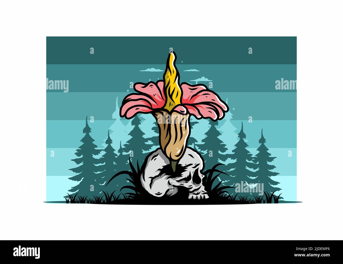 Illustration design of the Corpse flower growing on the skull Stock ...