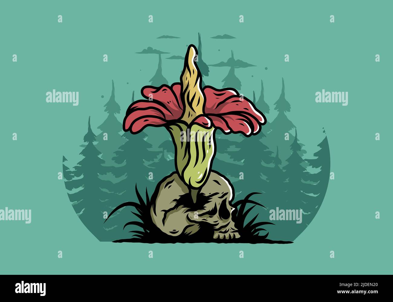 Illustration design of the Corpse flower growing on the skull Stock ...