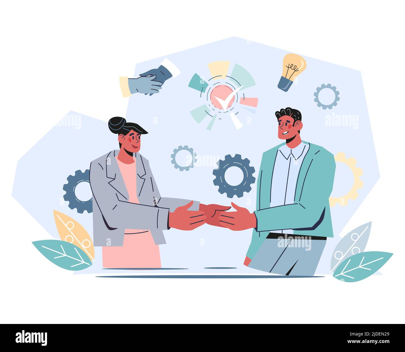 Business cooperation and partnership agreements sealed with a handshake ...