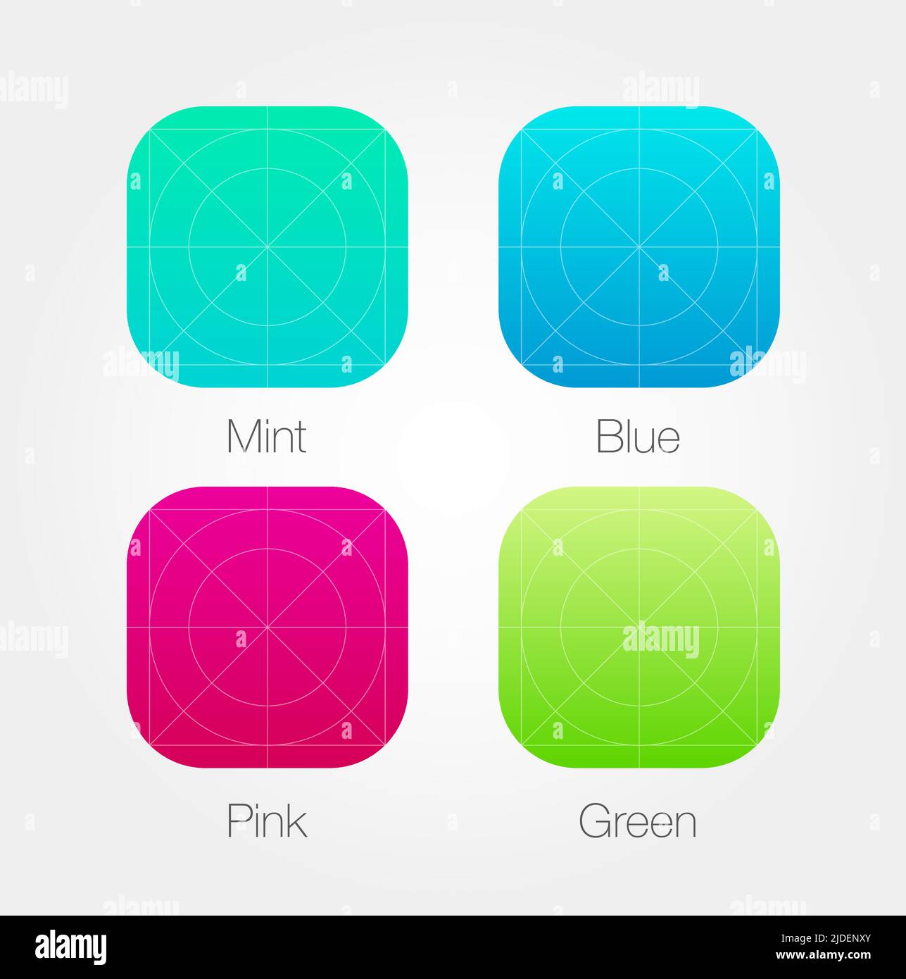 App Icon Template Set with Guidelines. Vector Fresh Colour Stock Vector ...