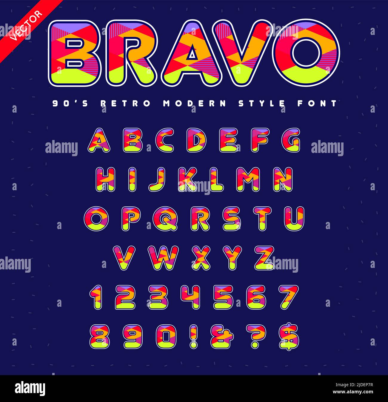 80's - 90's Style Alphabet. Colorful Bright Font Set. Vector Stock ...